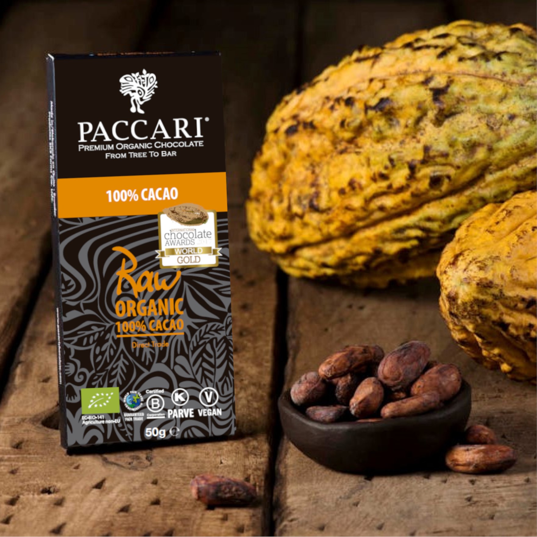 PACCARI Bio Schokolade 100 % Raw 50 g,Lakritz,Chips,Fudge,Schokolade ...